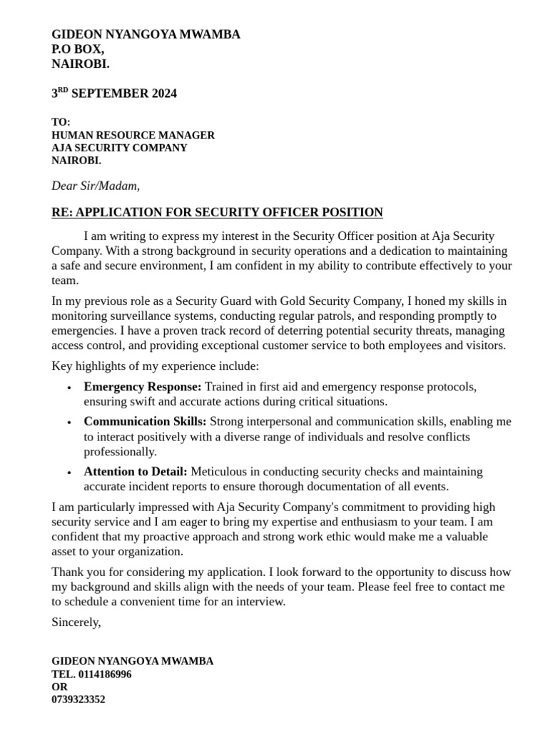 Security Application Letter | PDF