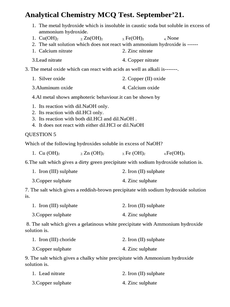MCQ - Analytical Chemistry - Test. | PDF