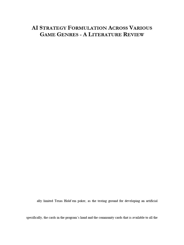 Ai Strategy Formulation Across Various Game Genres - A Literature ...