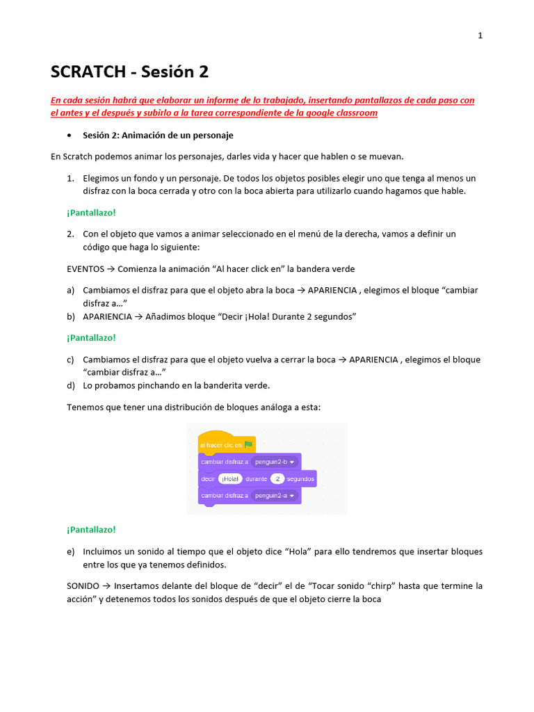 Scratch - Guion Tarea - Sesion 2 | PDF | Language Arts & Discipline | Teaching Methods & Materials