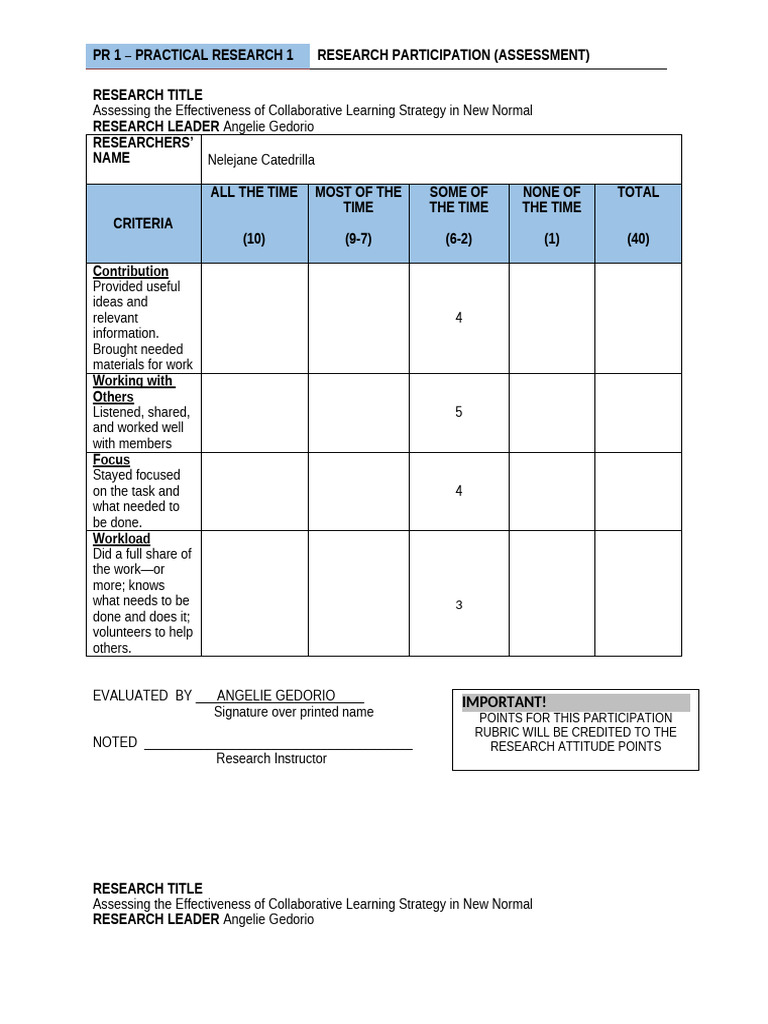 Research Group Rubric | PDF