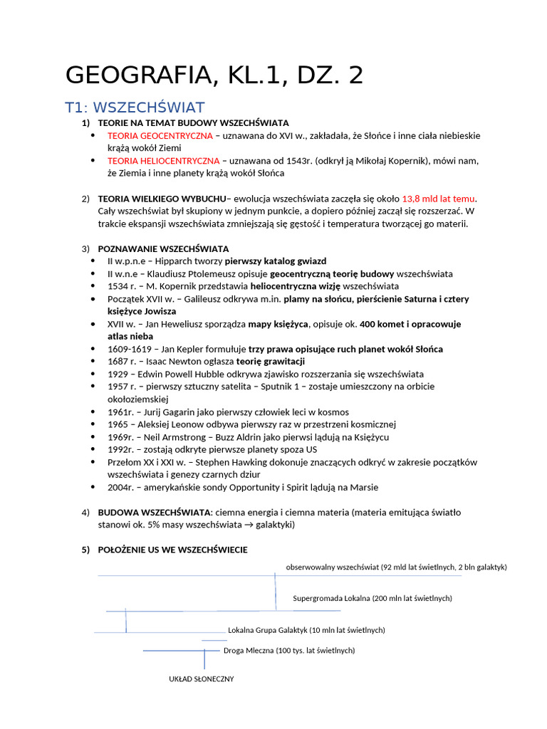 Geografia, Kl.1, Dz. 2: T1: Wszechświat | PDF