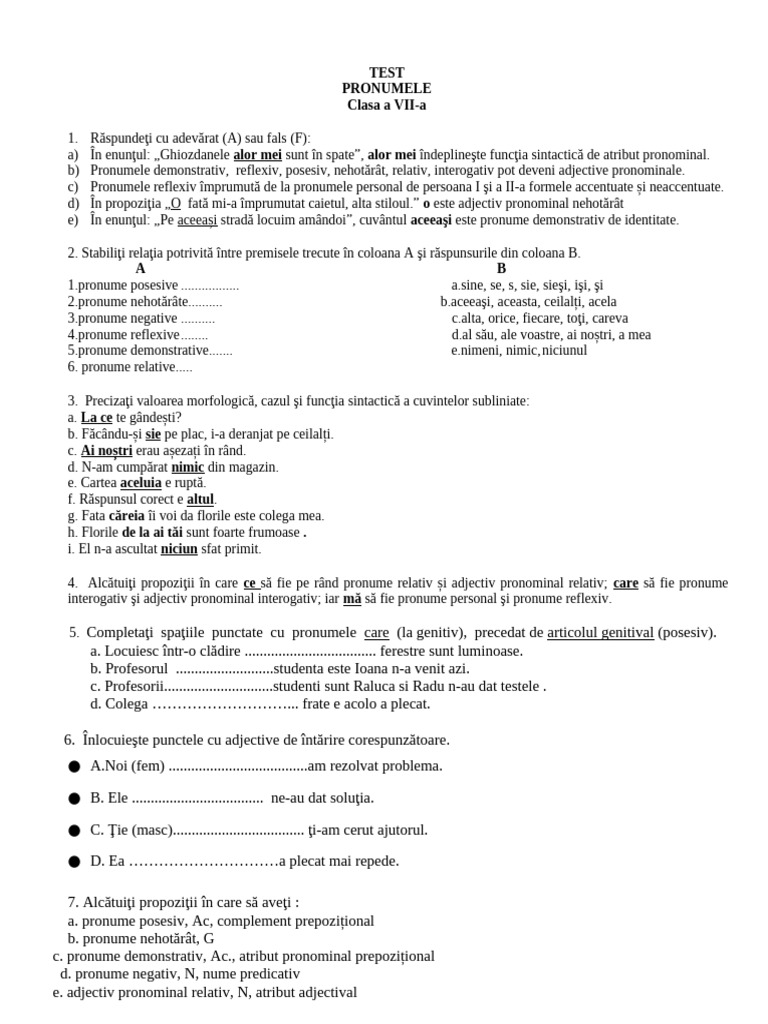 7 Test A 7 A Pronume Testul Pentru Gradul II | PDF