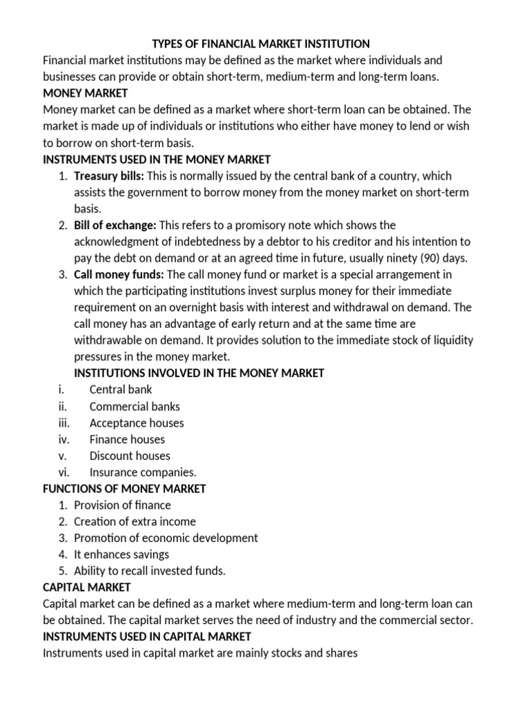 Types of Financial Market Institution | PDF