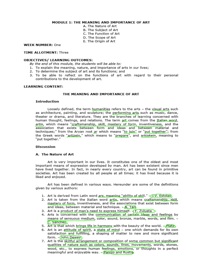 Module Week 1 Gec008 Art Appreciation | PDF | The Arts | Classics