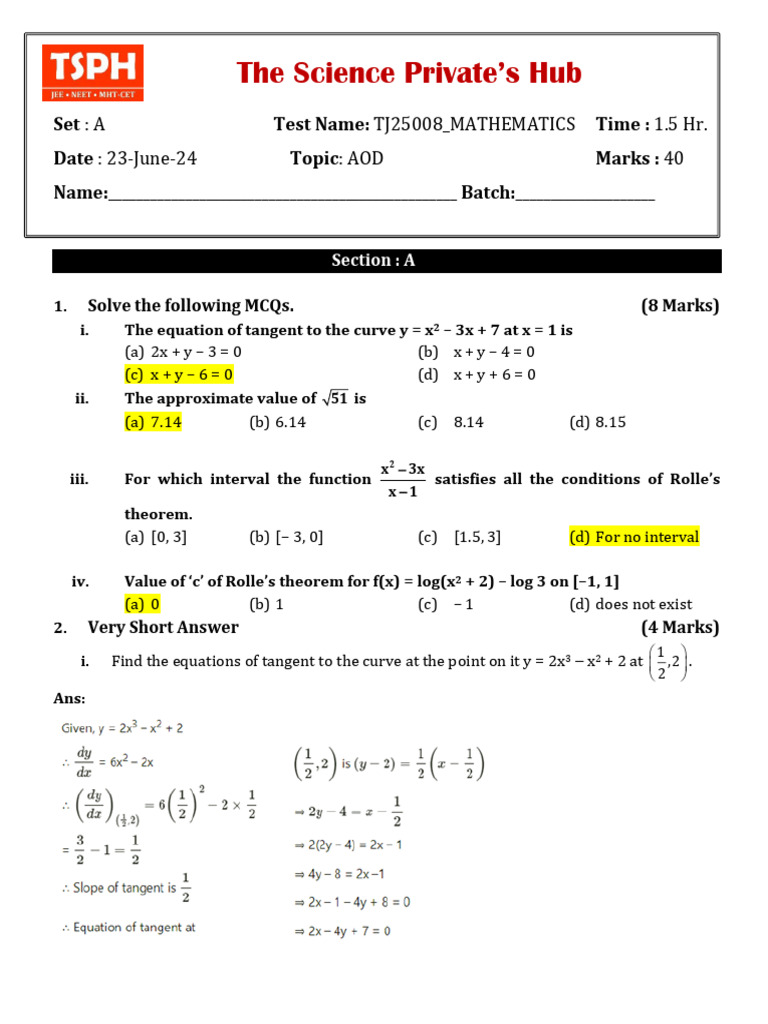 TJ25008 - MATH - Set - A Soln | PDF