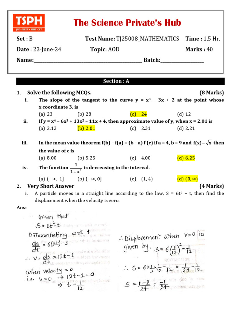 Tj25008 - Math - Set - B Soln | PDF