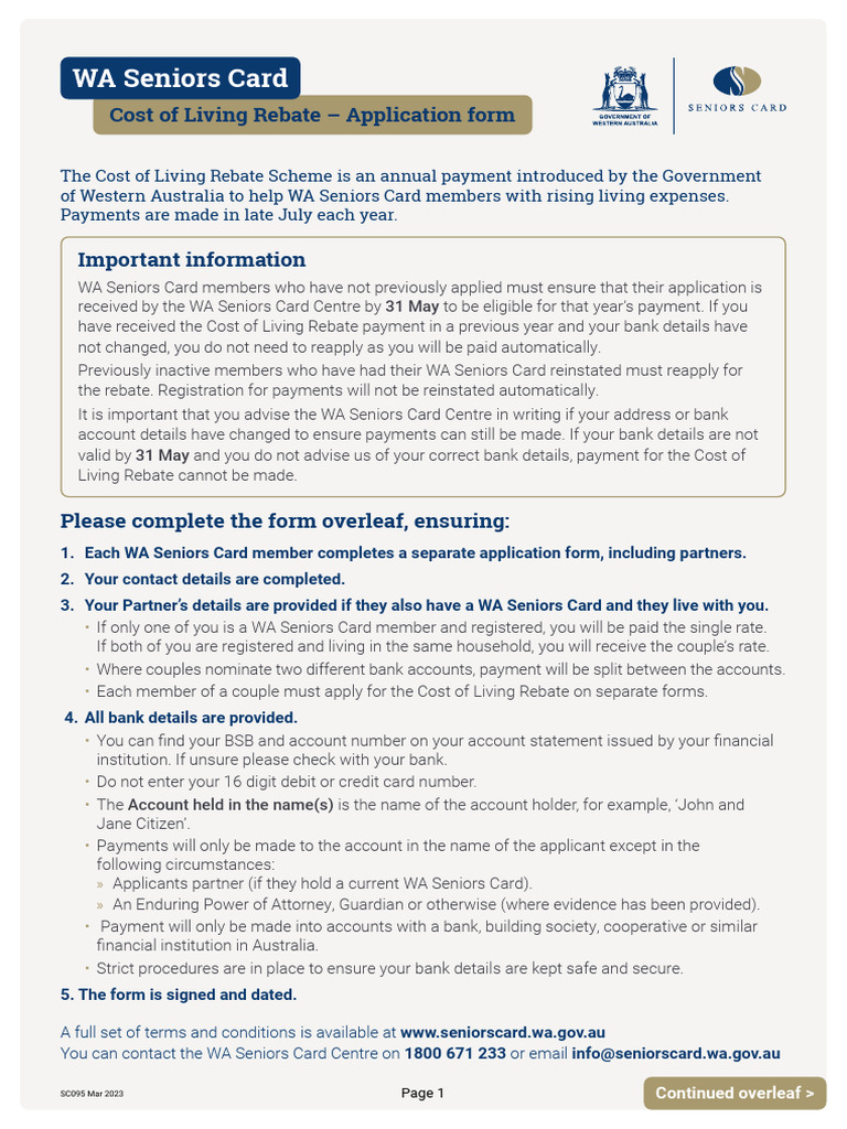 Cost of Living Rebate Form | PDF