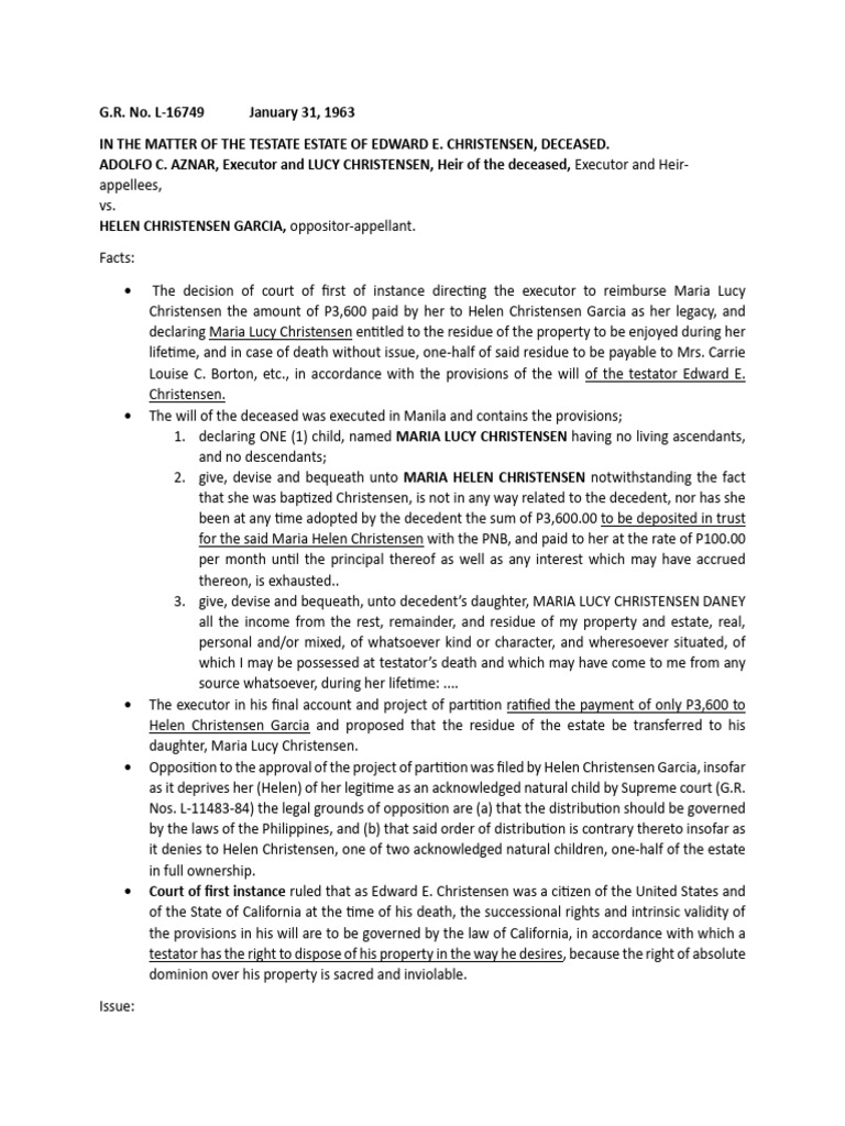 Azner v. Garcia (Conflict Rules in Succession) | PDF | Will And ...