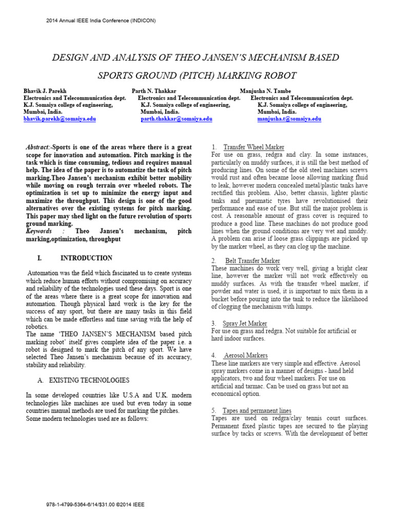 Design and Analysis of Theo Jansens Mechanism Based Sports Ground Pitch ...