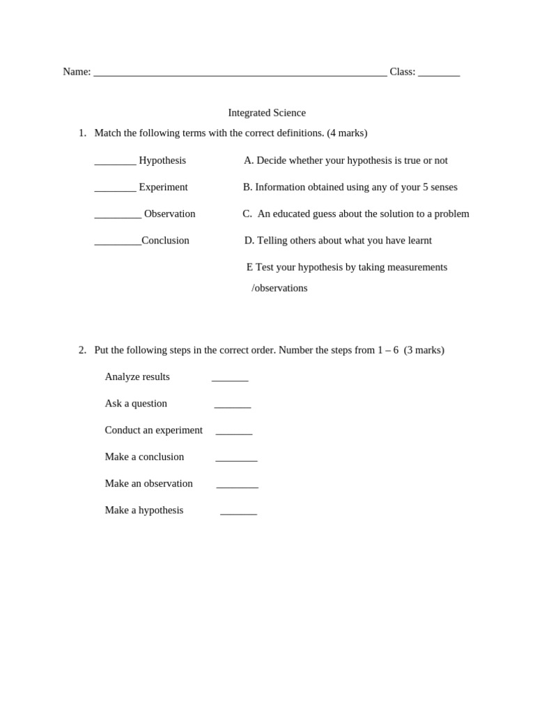 Quiz On Scientific Method | PDF