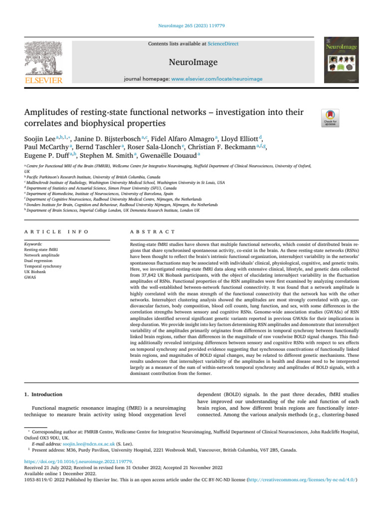 Lee - 2023 - rsfMRI FC Amplitudes | PDF