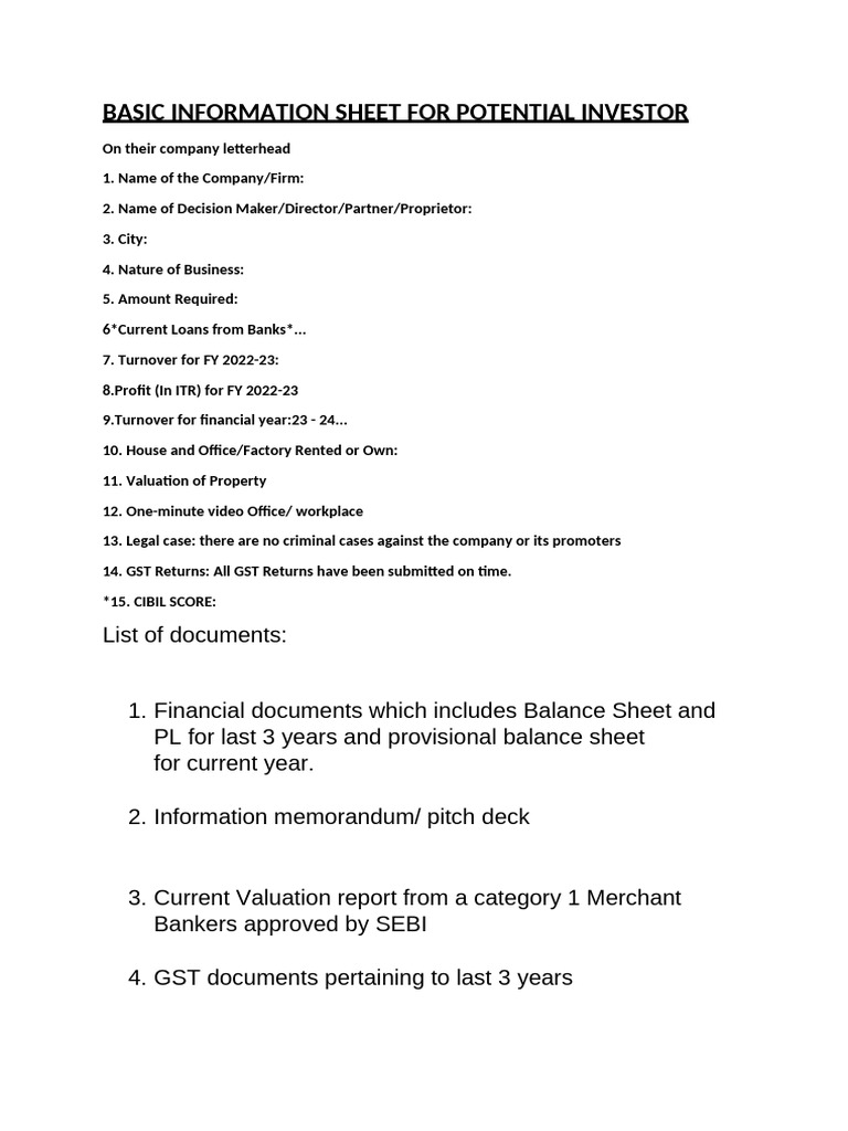 Basic Information Sheet | PDF