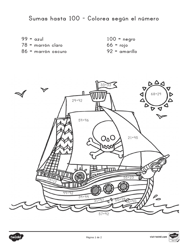 Sa T N 4872 Sumas Hasta El 100 de Piratas Colorear Con Numeros - Ver ...