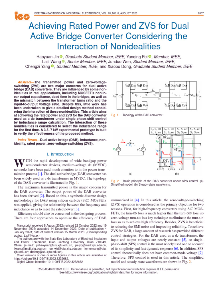Achieving Rated Power and ZVS For Dual Active Bridge Converter Considering The Interaction of ...
