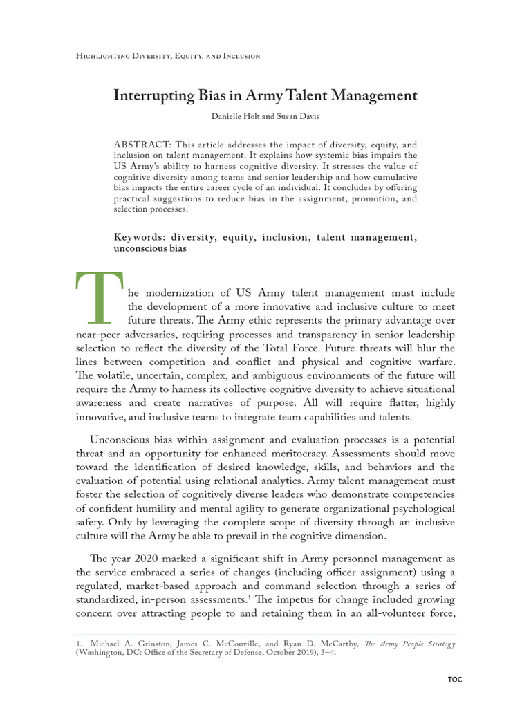Interrupting Bias in Army Talent Management | PDF