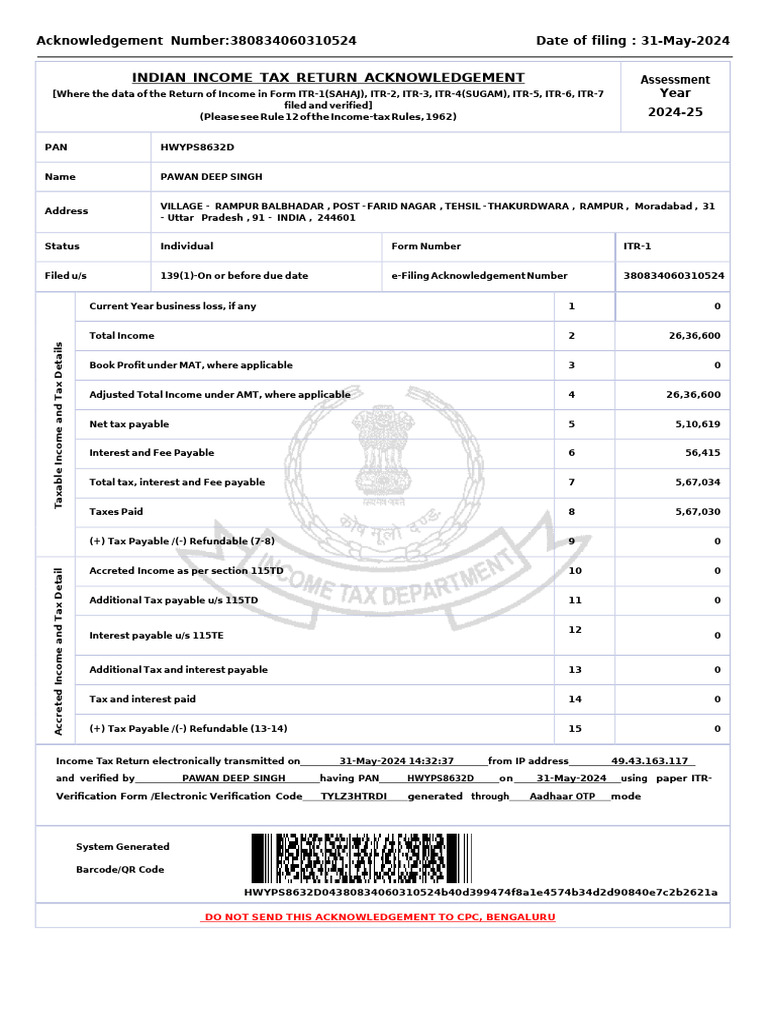 Pawan Deep Singh 24,23,22 Itr | PDF