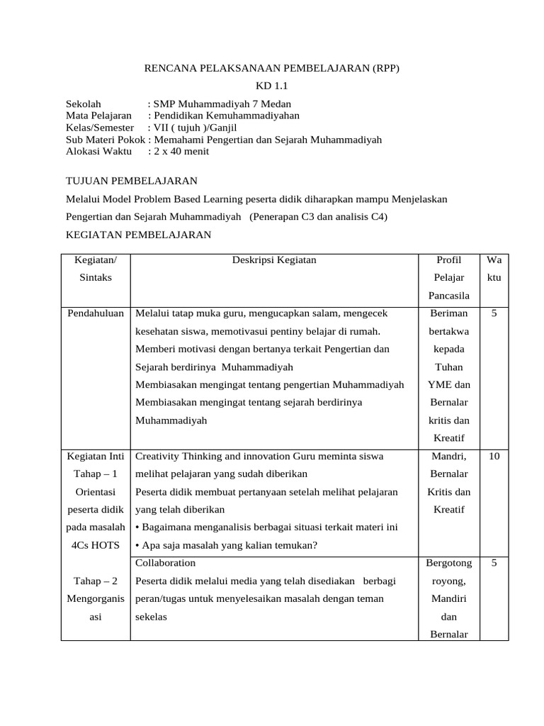 RPP KMD Kls 7 | PDF