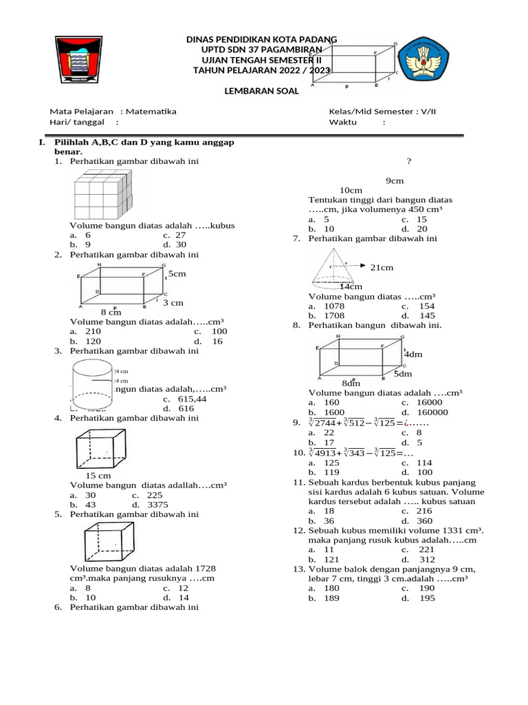 Soal UTS MTK | PDF