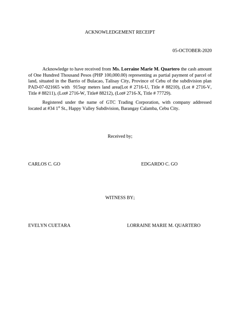 Acknowledgement Receipt | PDF