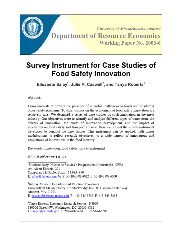 Survey Instrument For Case Studies of Food Safety Innovation | PDF