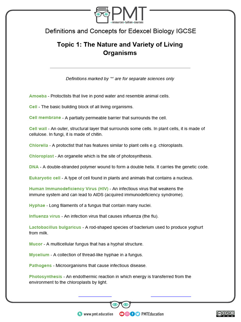 IGCSE EdExcel Biology PMT Notes | PDF