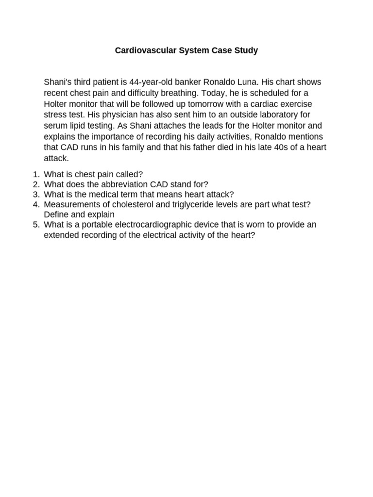 Cardiovascular System Case Study | PDF