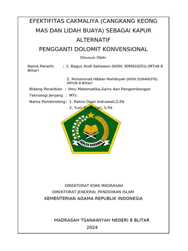 Proposal - MST - CAKMALIYA - MYRES 2024 - MTSN BLITAR OK | PDF