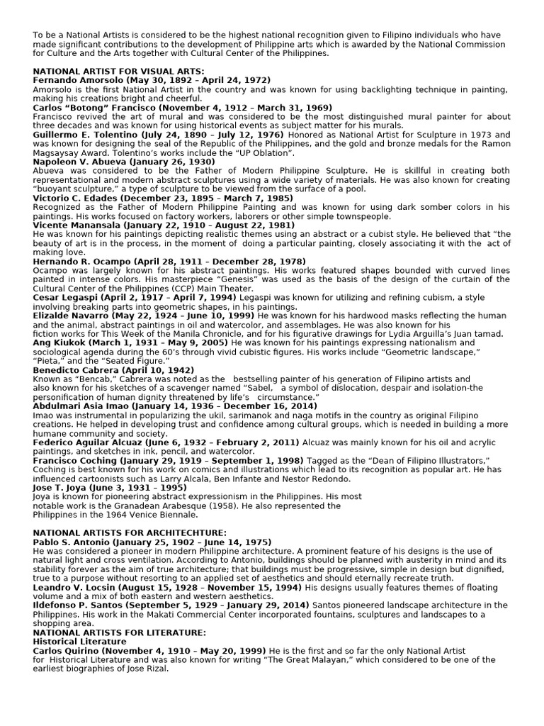 NATIONAL ARTISTS | PDF