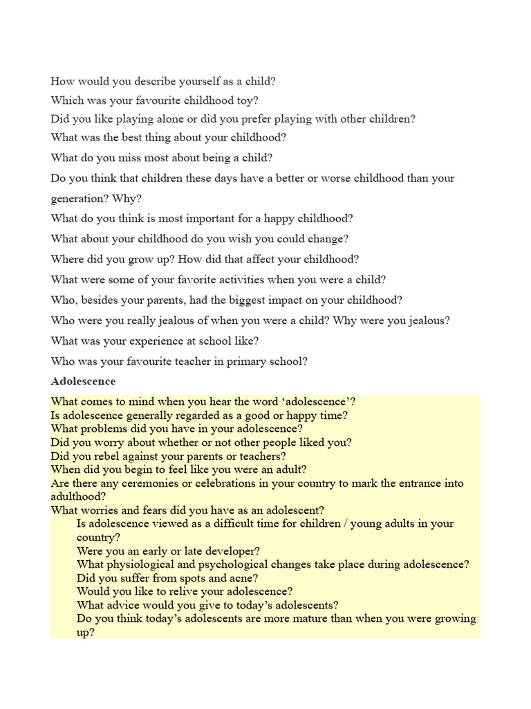 Childhood and Adolescense Speaking FID 2708 | PDF | Wellness
