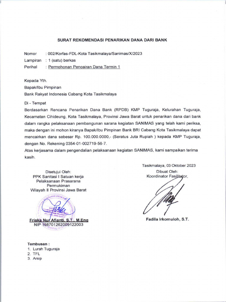 Surat Rekom RPDB 1 | PDF