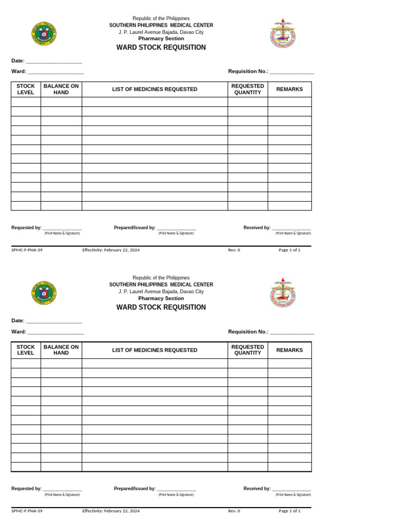 Spmc-F-Pha-39 Ward Stock Requisition | PDF