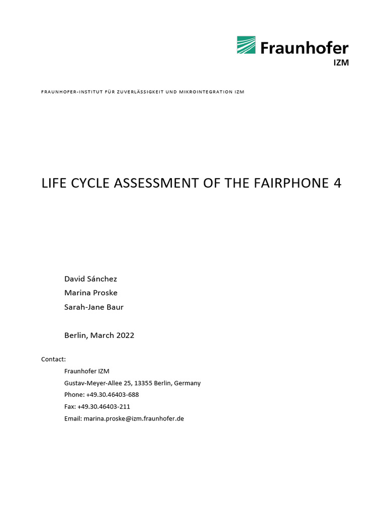 2022 - Fraunhofer - Fairphone-4 LCA Report | PDF