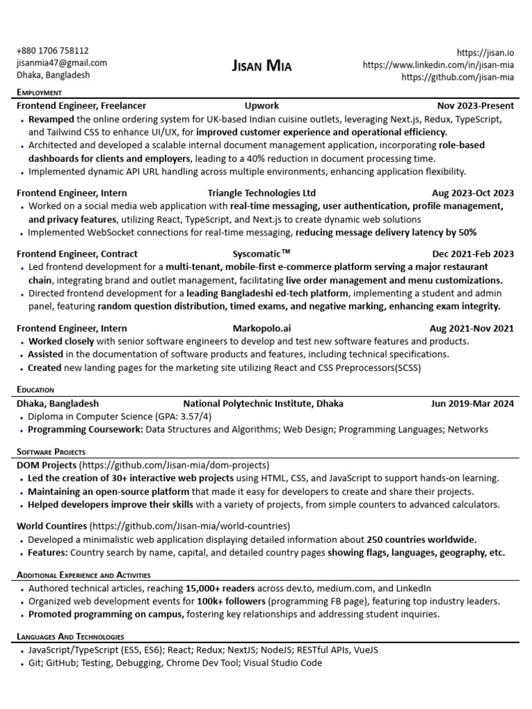 Jisan Mia Resume | PDF