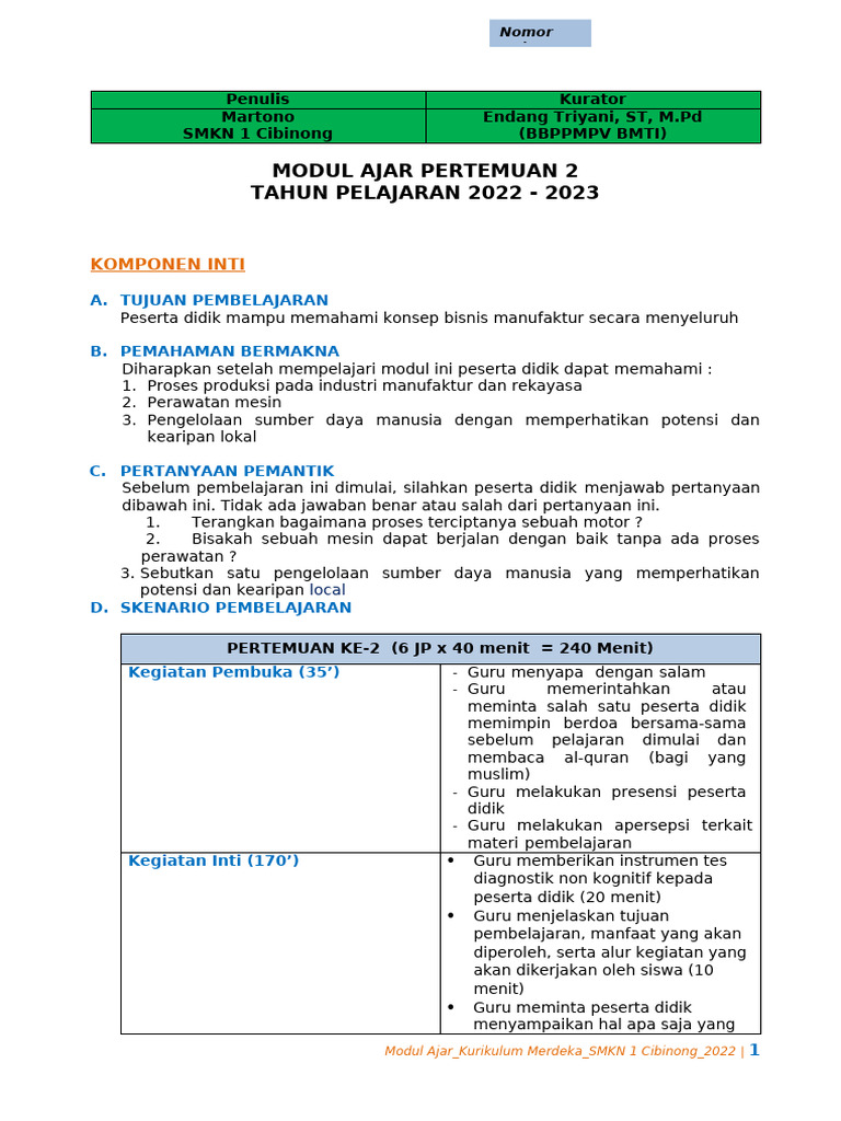 Modul Ajar Bisnis Manufaktur | PDF