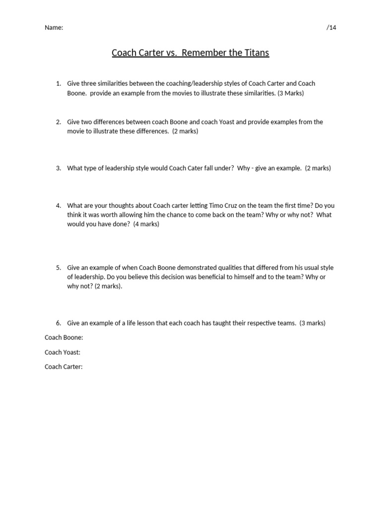 Coach Carter Vs Remember The Titans | PDF