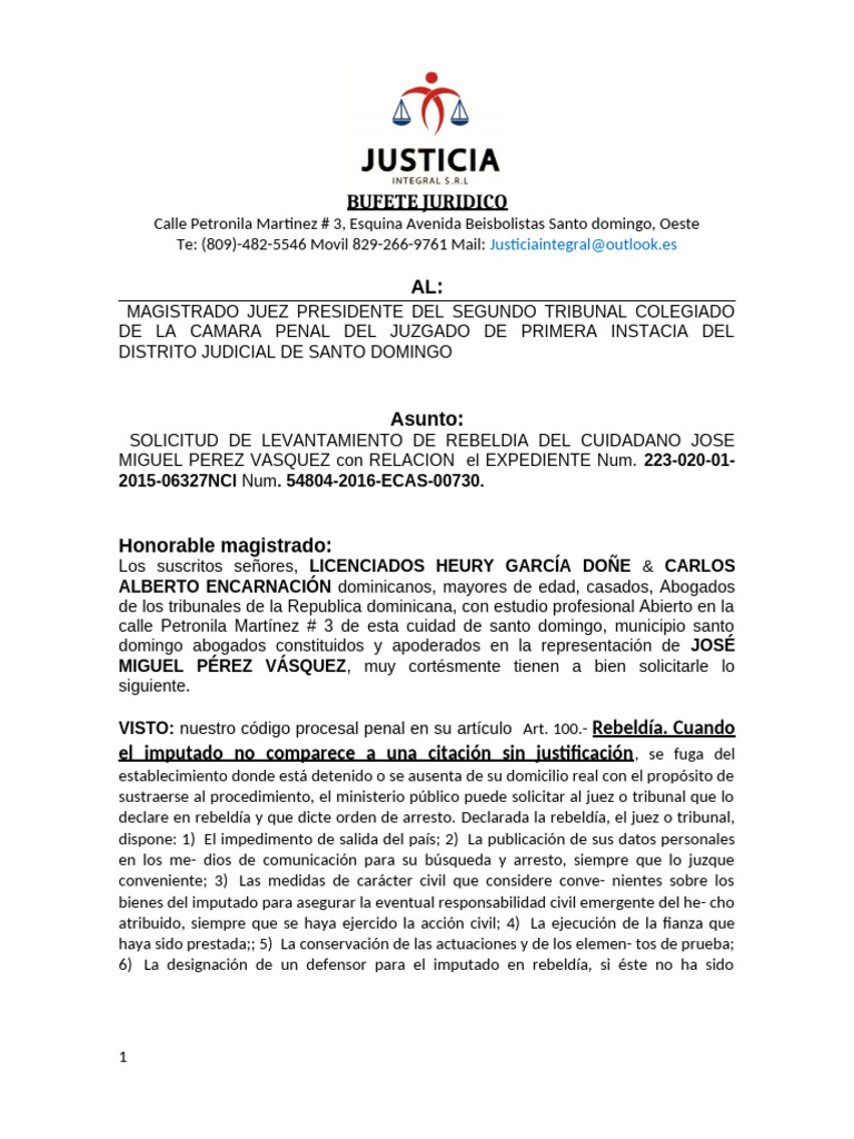 Solicitud de Levantamiento de Rebeldía | PDF | Gobierno | Derecho