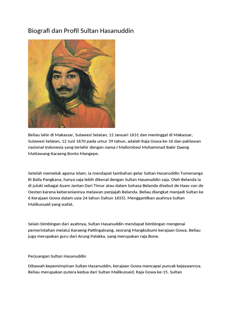 Biografi Dan Profil Sultan Hasanuddin | PDF