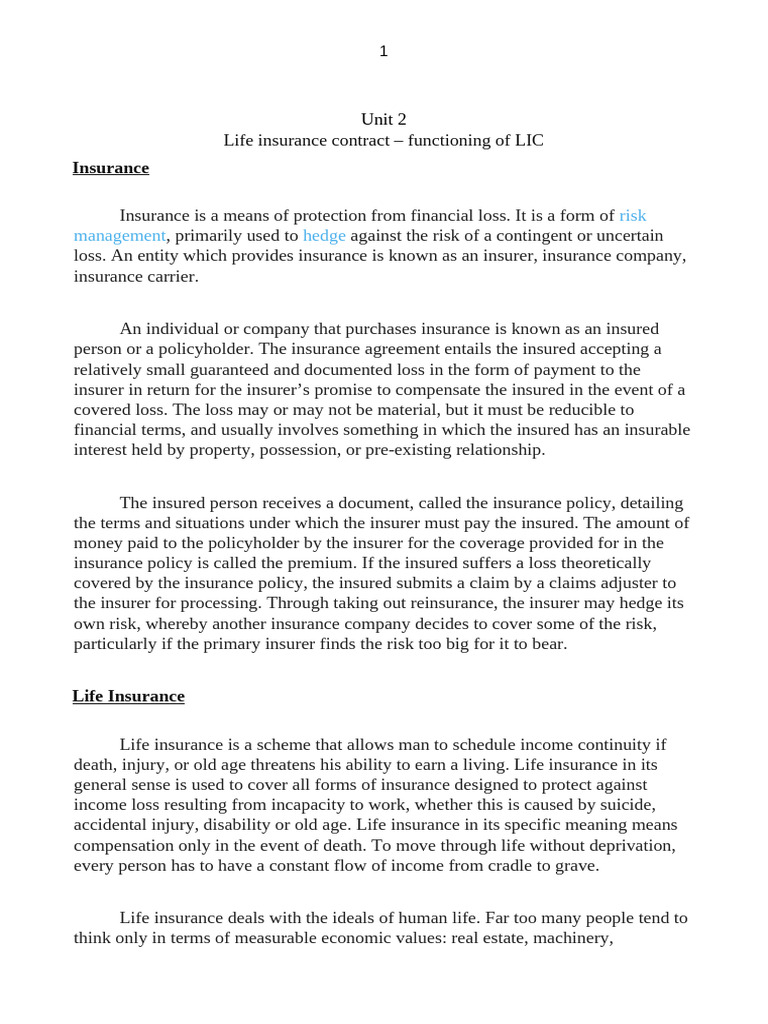 Insurance Unit 2 New | PDF