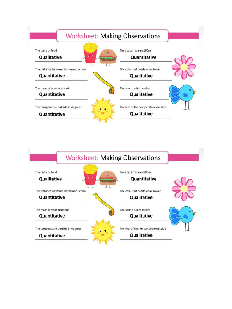 qualitative and quantitative observation worksheet | PDF