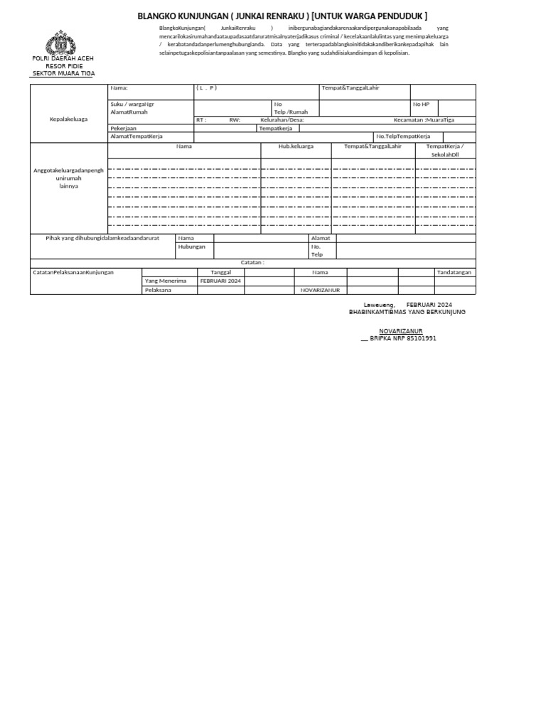 Blangko Kunjungan (Dor To Dor) | PDF