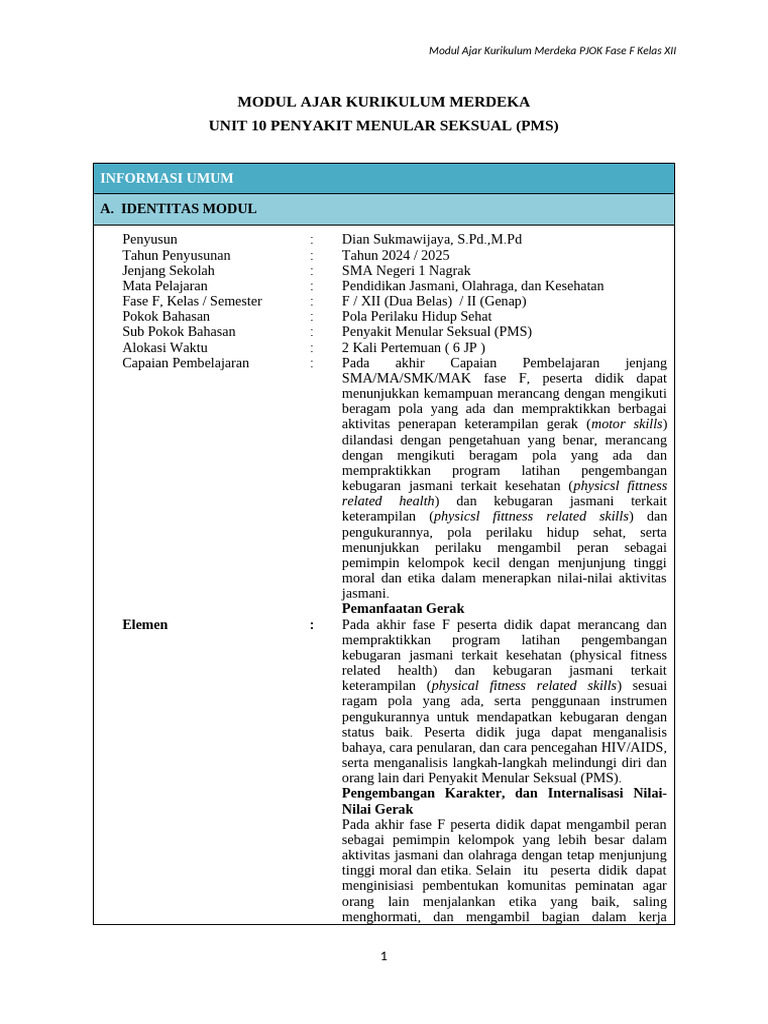 Modul Ajar Unit 10 Penyakit Menular Seksual (PMS) | PDF