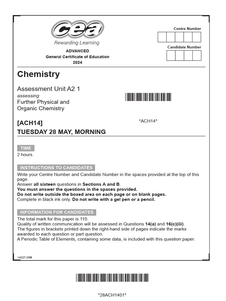Chemistry: Assessment Unit A2 1 | PDF