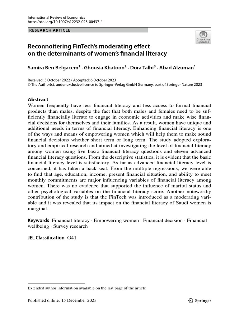 Reconnoitering Fintech's Moderating Effect On The Determinants of Women ...
