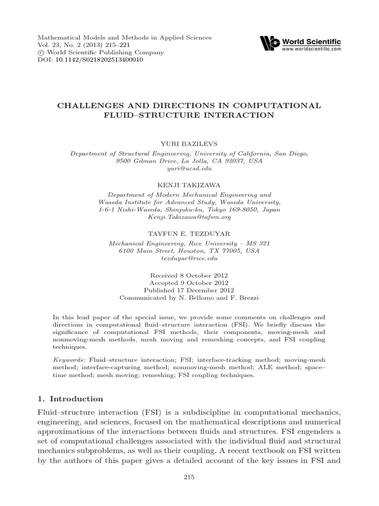 Challenges and Directions in Computational Fluid-Structure Interaction | PDF