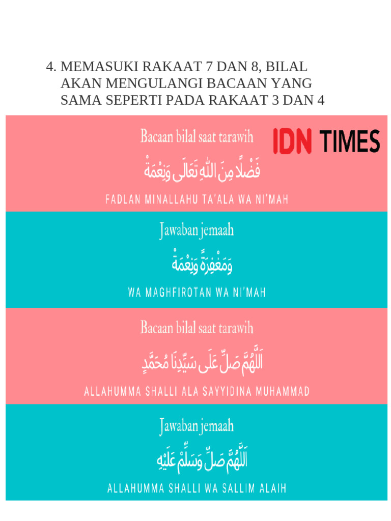 Bacaan Sebelum Tarawih Rakaat 7 Dan 8 | PDF