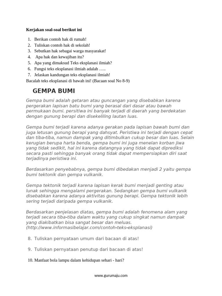 Soal PH Tema 3 Sub 1 | PDF