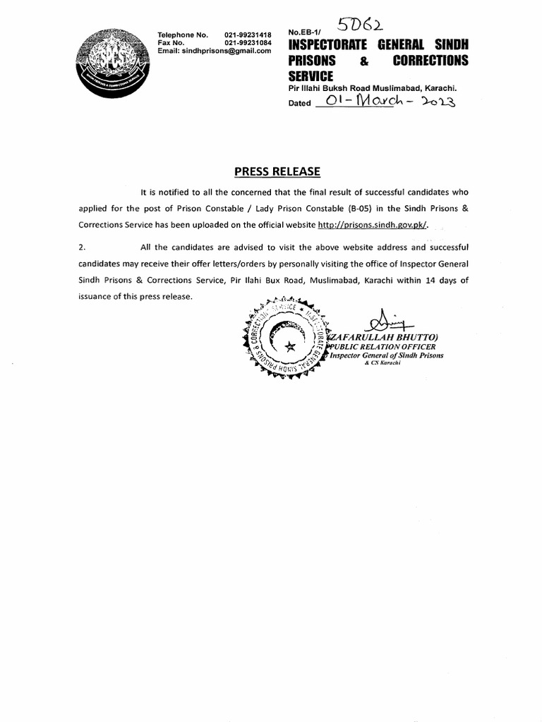 Press Release - Interview Result of Successful Candidates For The ...