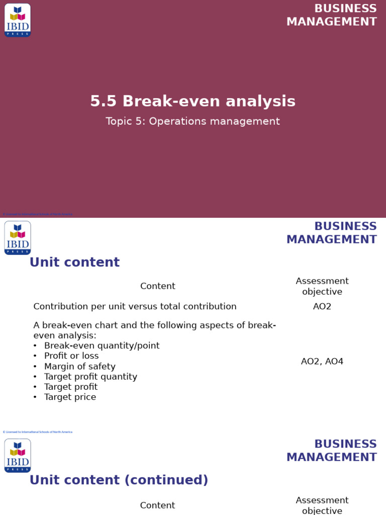 5.5 Operations Break Even | PDF