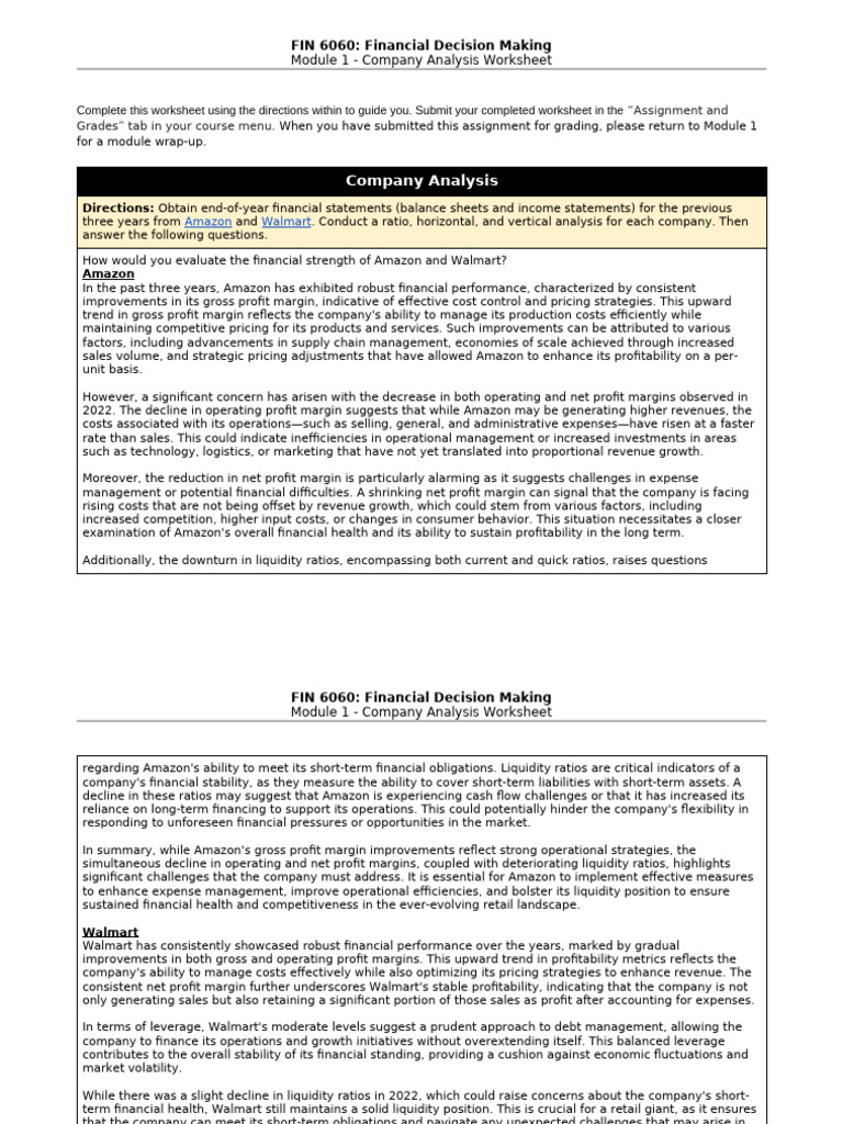 FIN6060 Module 1 Assignment | PDF